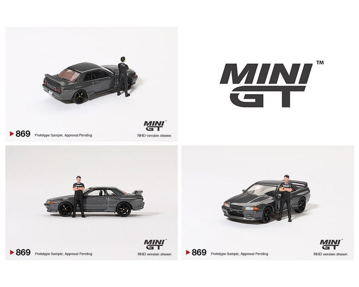 Mini GT 1:64 Nissan Skyline GT-R (R32) Nismo Gunmetal W/ Matsuda Figur ...